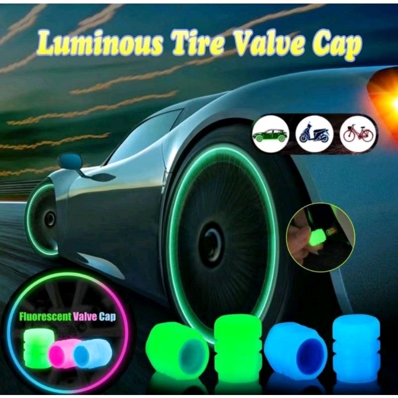 Universal Fluorescent Car Tire Valve Caps Luminous Tire Valve Penutup ...