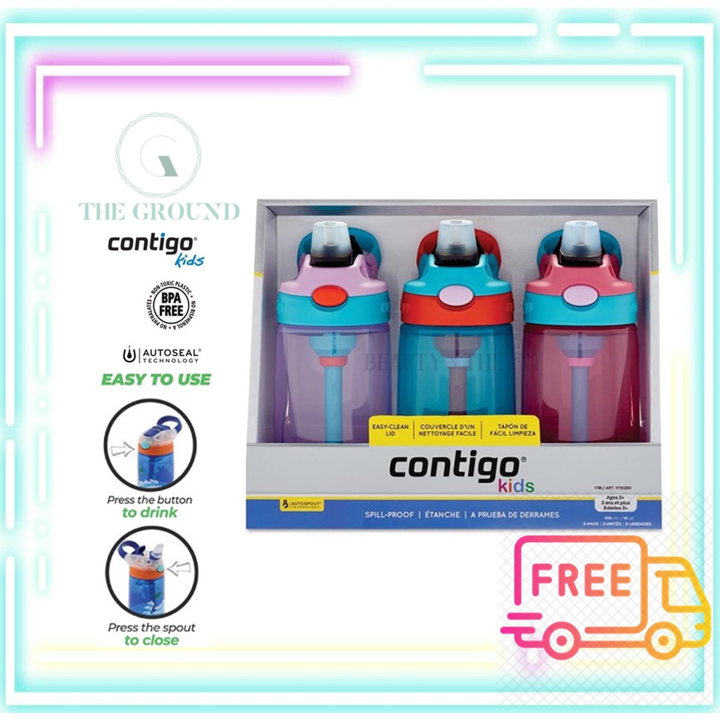 [READY STOCK] Contigo Kids' 女孩3款水杯 Gizmo Water Bottles 3 x 414ml New ...