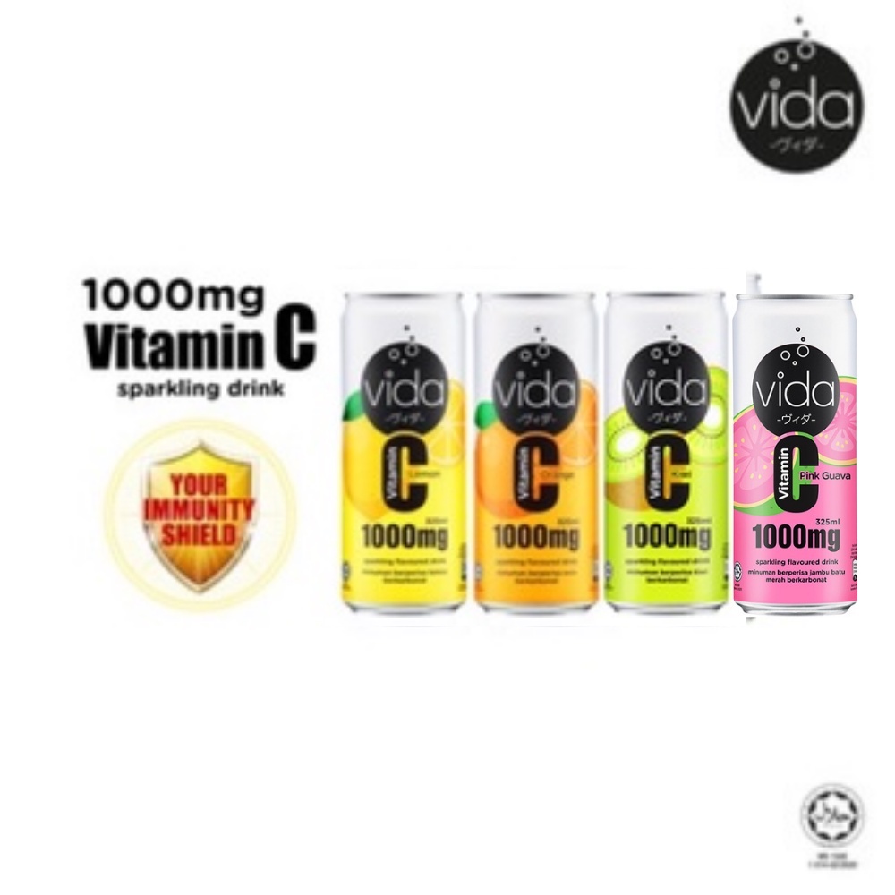 Vida Vitamin C Sparkling 325ml - Orange / Lemon / Kiwi / Pink Guava ...