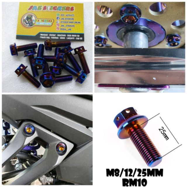 SCREW TITANIUM M8 25mm / SKRU TITANIUM & GOLD MURAH/ SKRU FOOTREST ...