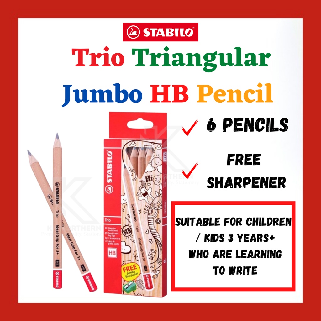 Stabilo 6pcs Trio Triangular Jumbo HB Pencil with Sharpener 362HB6P1 ...