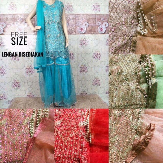 JAMAWAR SHARARA SALWAR KAMEEZ SONGKET BAJU PUNJABI SUIT READY MADE ...