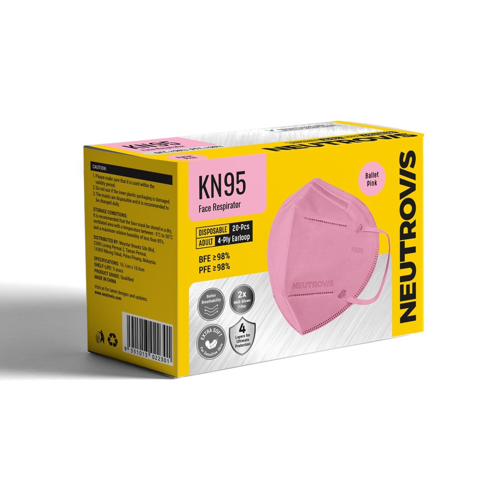 Neutrovis KN95- Ballet Pink Face Respirator (20 Sheets) | Shopee Malaysia
