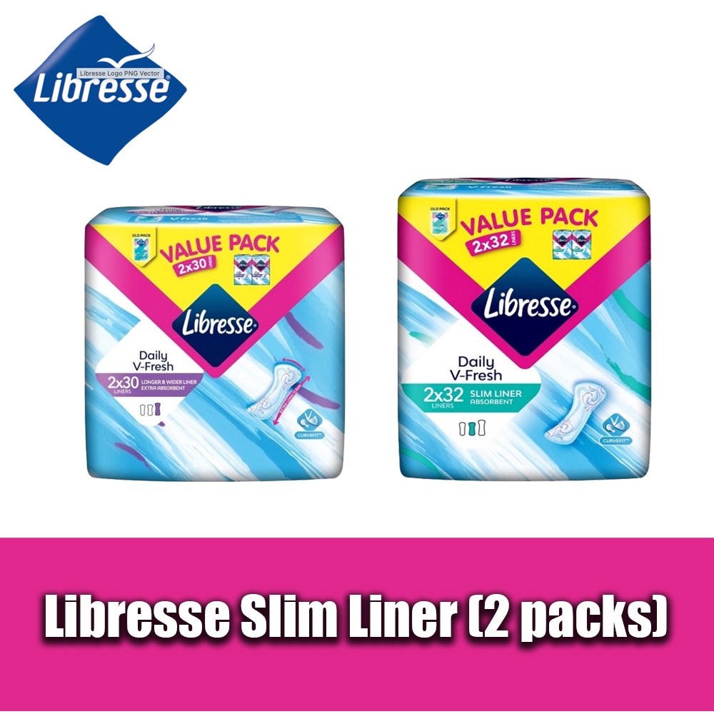 Libresse Panty Liner (Slim 15cm 2 x 32's / Longer & Wider 17.5cm 2 x 30 ...