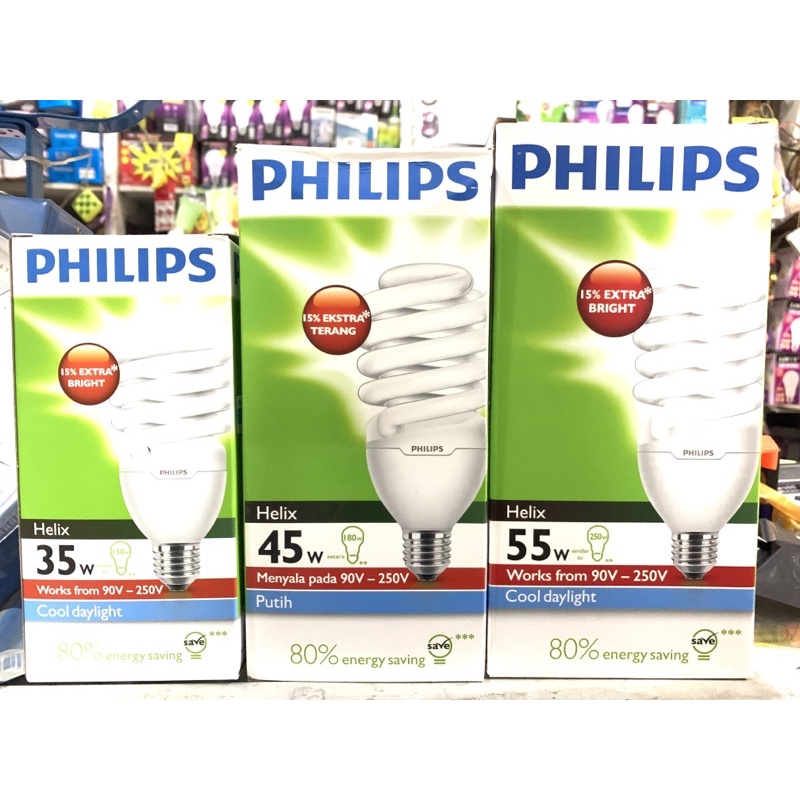 PHILIPS SPIRAL HELIX LIGHT BALL BULB 35WATT 45WATT 55WATT 1 YEAR ...