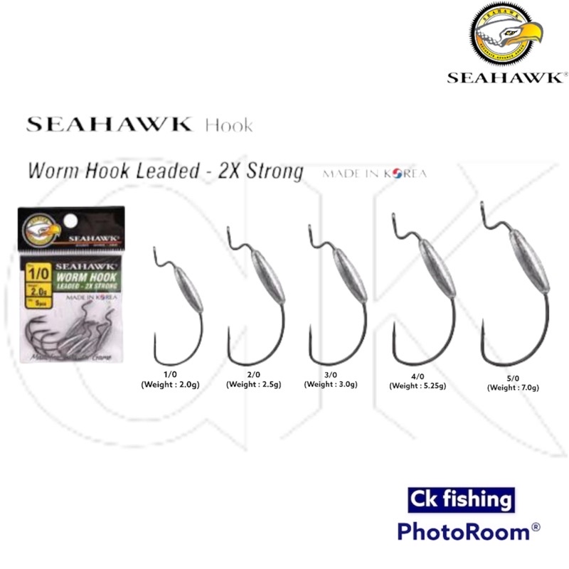 SEAHAWK WORM HOOK 2X STRONG 2.0g To 7.0g Fishing Jig Head Hook With ...