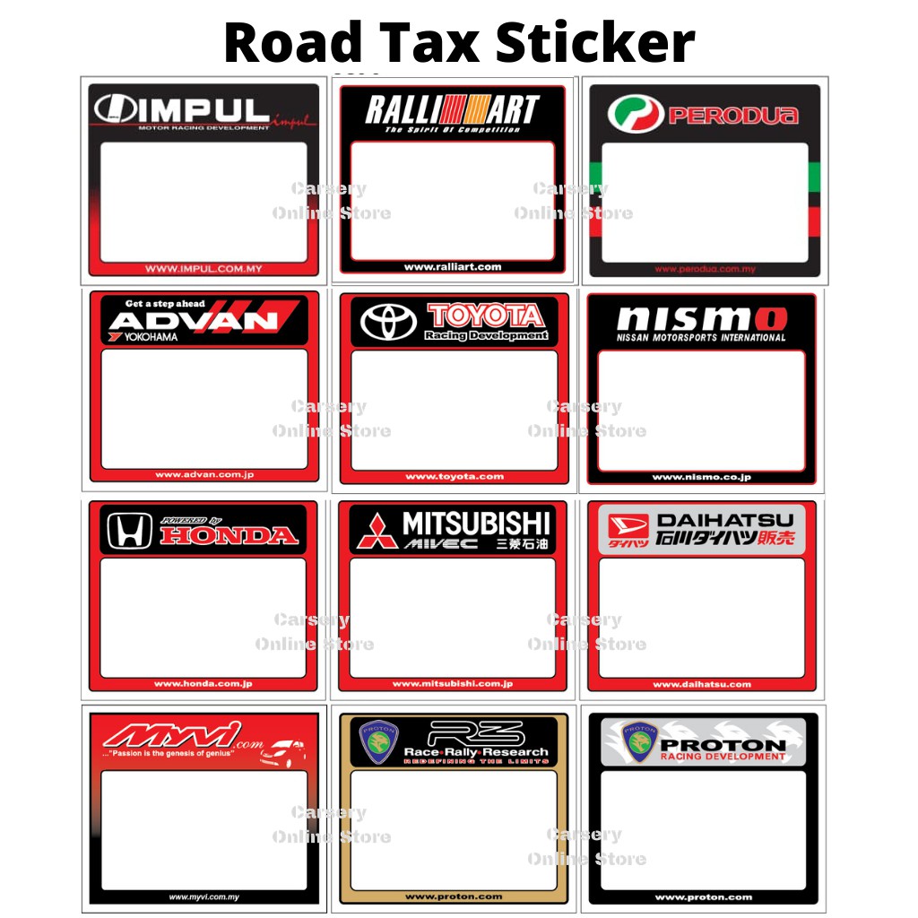 Car Road Tax Sticker (Type 2) Myvi RalliArt Advan nismo Impul Toyota ...
