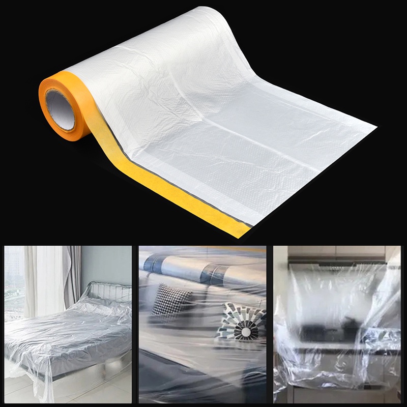 Plastic Film With Tape Dust Cover Paint Protection Masking Film Car ...