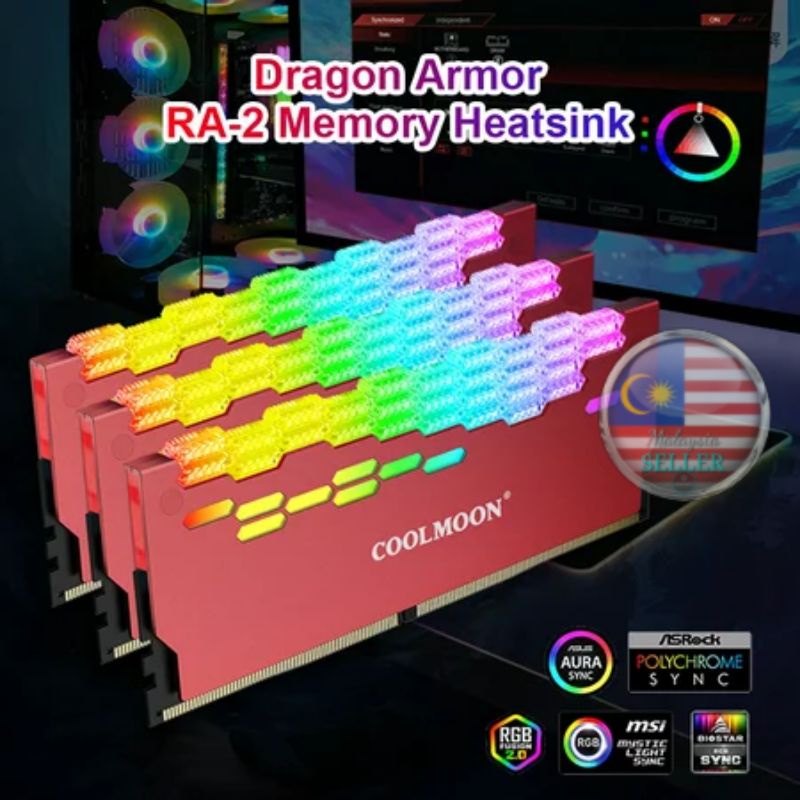 🇲🇾 COOLMOON CM-RA2 Crystal ARGB Memory RAM Cooler DDR Heatsink DIY PC ...