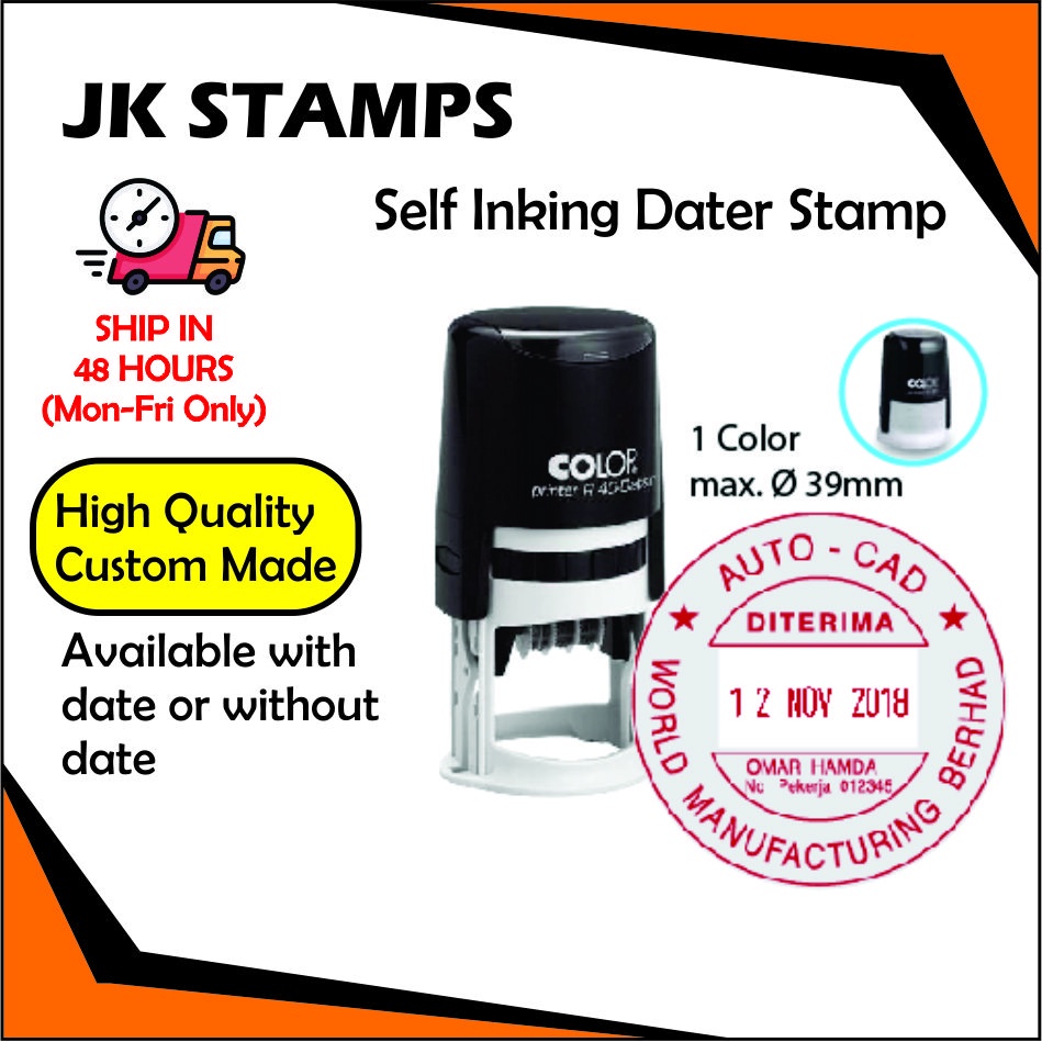 R-40 DATE COLOP NEW Printer Personalized Self-Inking Rubber Stamp Cop R-40 Dater ROUND COP BULAT ...