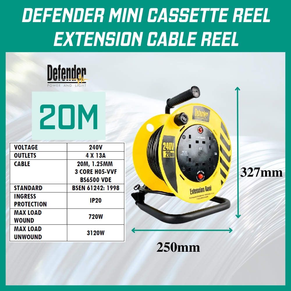 PRESTAR MHE DEFENDER Extension Cable Reel 5m , 10m , 15m , 20m , 25m ...