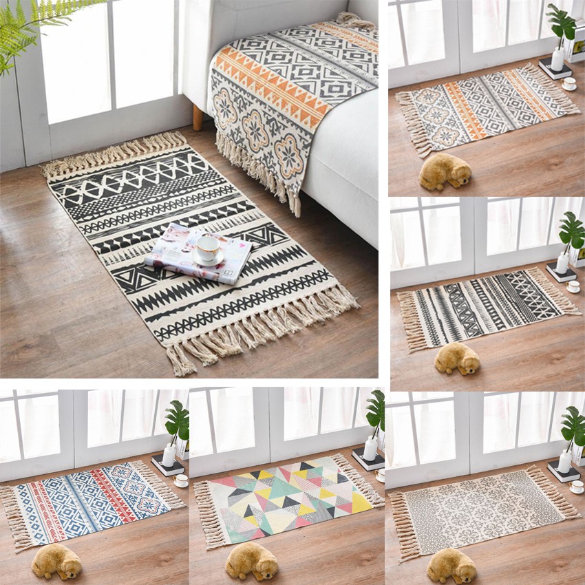 60*90cm Nordic Cotton Weave Floor Mat Anti-slip Bedroom Bedside Mats ...