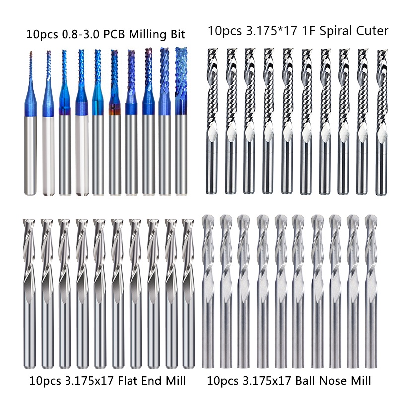Vsharp 40pcs Nano Blue Coat End Mill Engraving Bits Set 3.175mm Shank ...