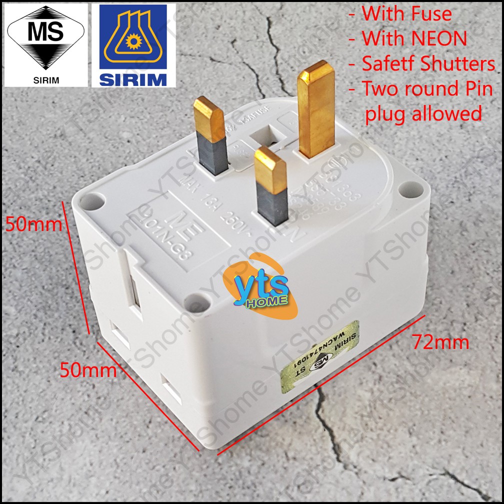 Sirim 3 Way Adaptor Extension 13A LED Neon Adapter 3 Gang Pin Socket ...