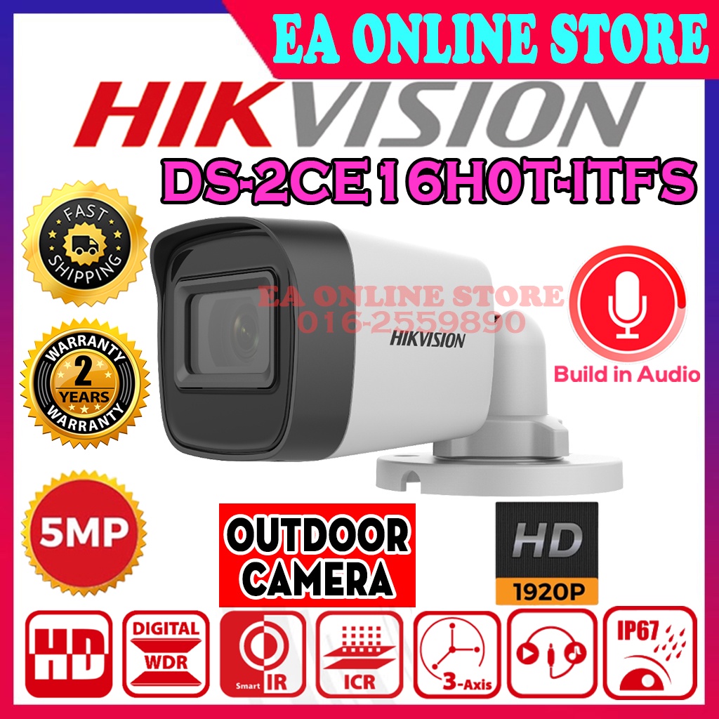 HIK HIKVISION 5.0MP CAMERA WITH MIC DS-2CE16H0T-ITFS Bullet Outdoor ...