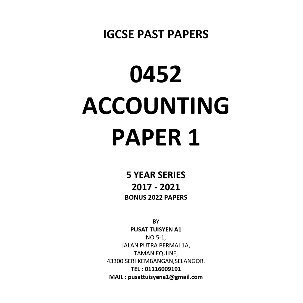 IGCSE PAST PAPER ACCOUNTING 0452 [YEAR SELECTION] [2010 - 2023] | Shopee Malaysia