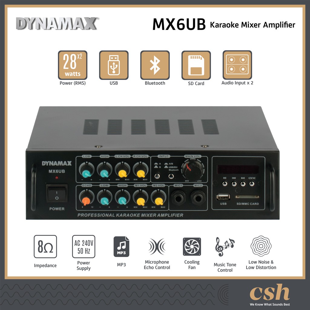 DYNAMAX MX6UB Karaoke Amplifier Mixing Amplifier Stereo Amplifier with ...