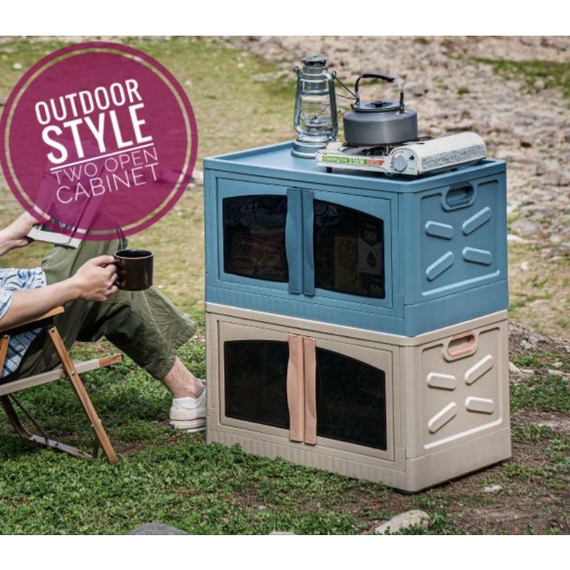 🔥NEW🔥72L Two Open Doors Foldable Stackable Storage Cabinet Drawer Rack Outdoor Glamping Storage ...