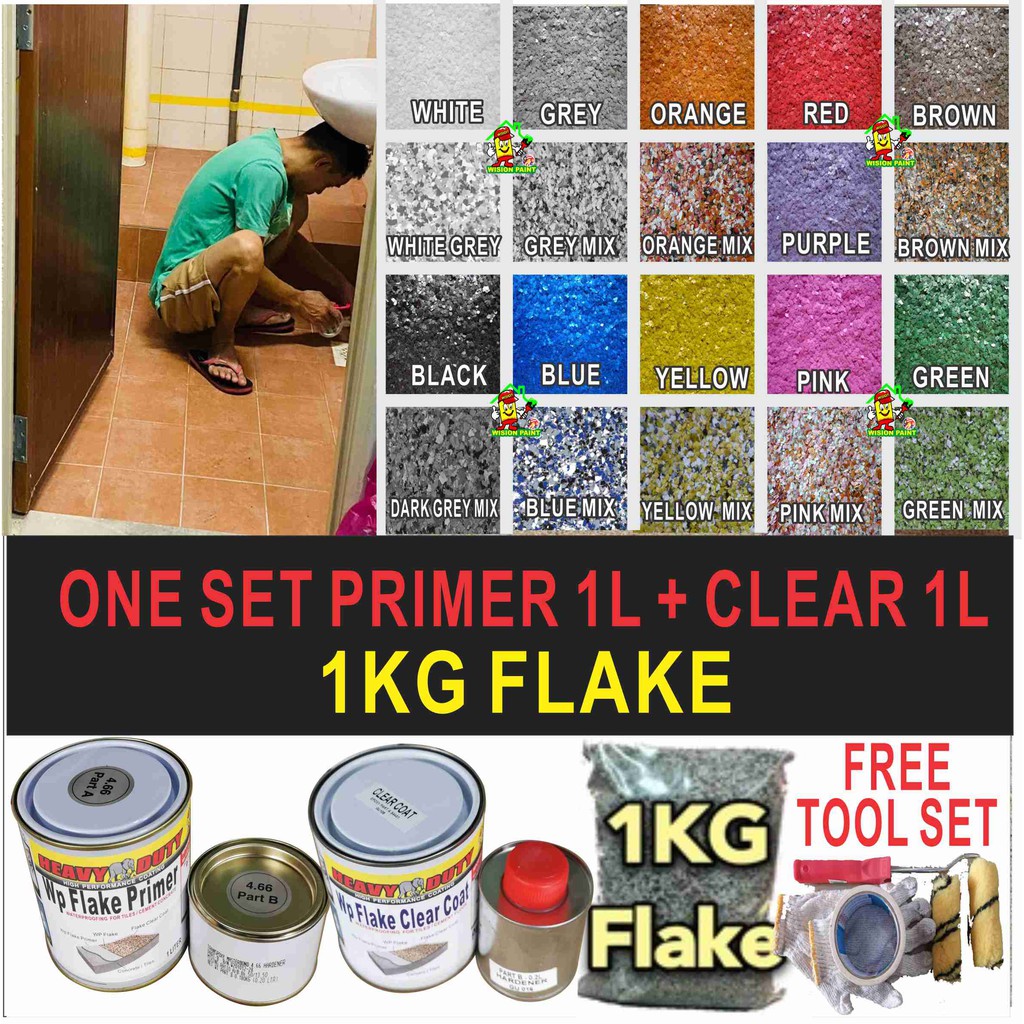 FULL SET Epoxy Colour Flake Coating (FREE TOOL 1KG FLAKE 1L PRIMER 1L ...