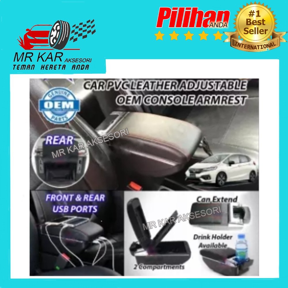 Jazz 2014-2018 Armrest 7USB OEMDouble Layer Adjustable Hi Low Cushion ...