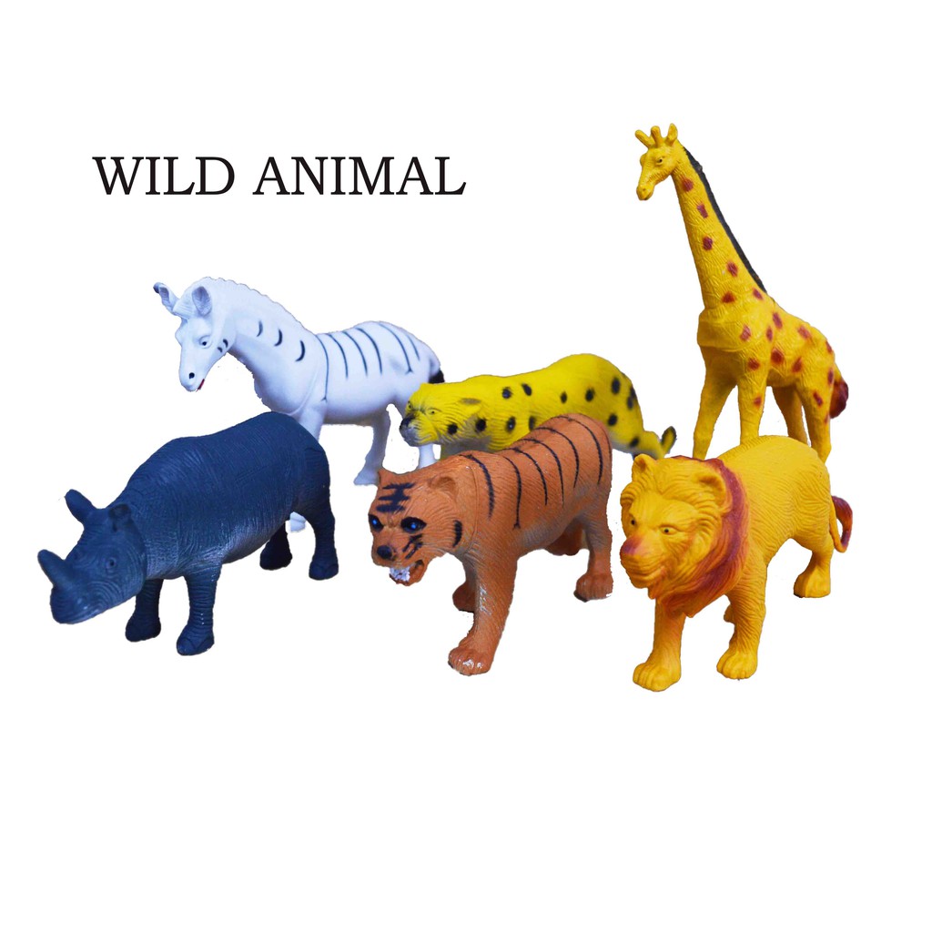 6 Pcs Wild Animal Rubber Toy Set For Kids / Mainan Getah Haiwan ...