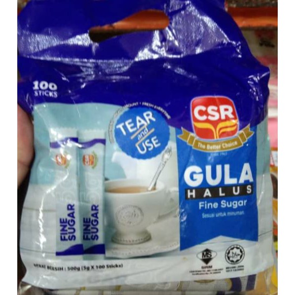 CSR Gula Halus Fine Sugar Convenience pack 5g x 100 Sticks / Sachet ...