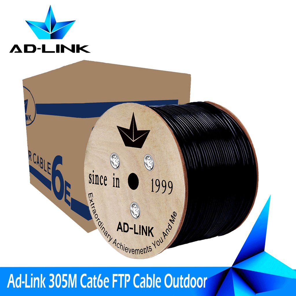 AD-LINK 305M Outdoor CAT6E FTP Cable Black 1000FT (Foiled Twisted Pairs ...