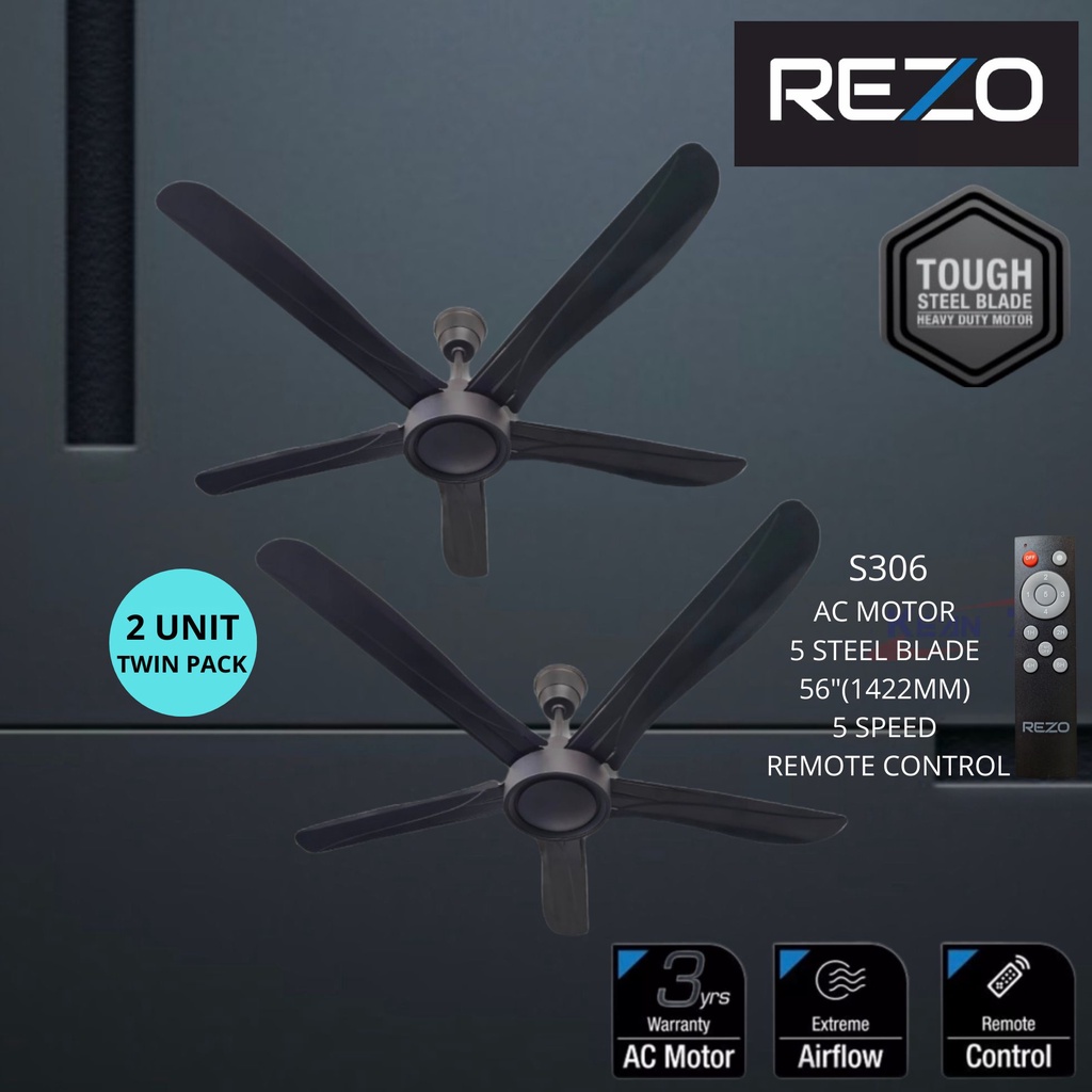 [Two Unit] Twin Pack Original REZO 56" Heavy Duty AC Motor S306 Ceiling ...