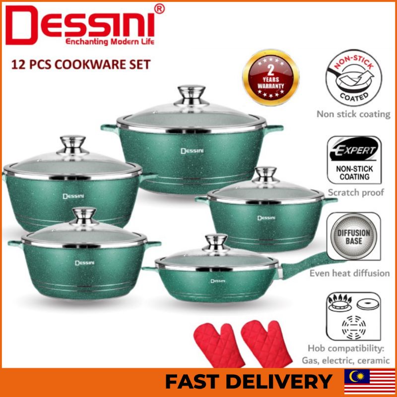 Ready Stock Original Dessini 12pcs Cookware Set / Non Stick Pot Dessini ...