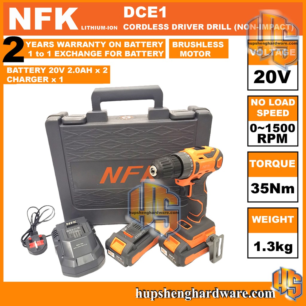 NFK DCE1 Cordless Driver Hand Drill 20 Volts Lithium Ion Battery ...