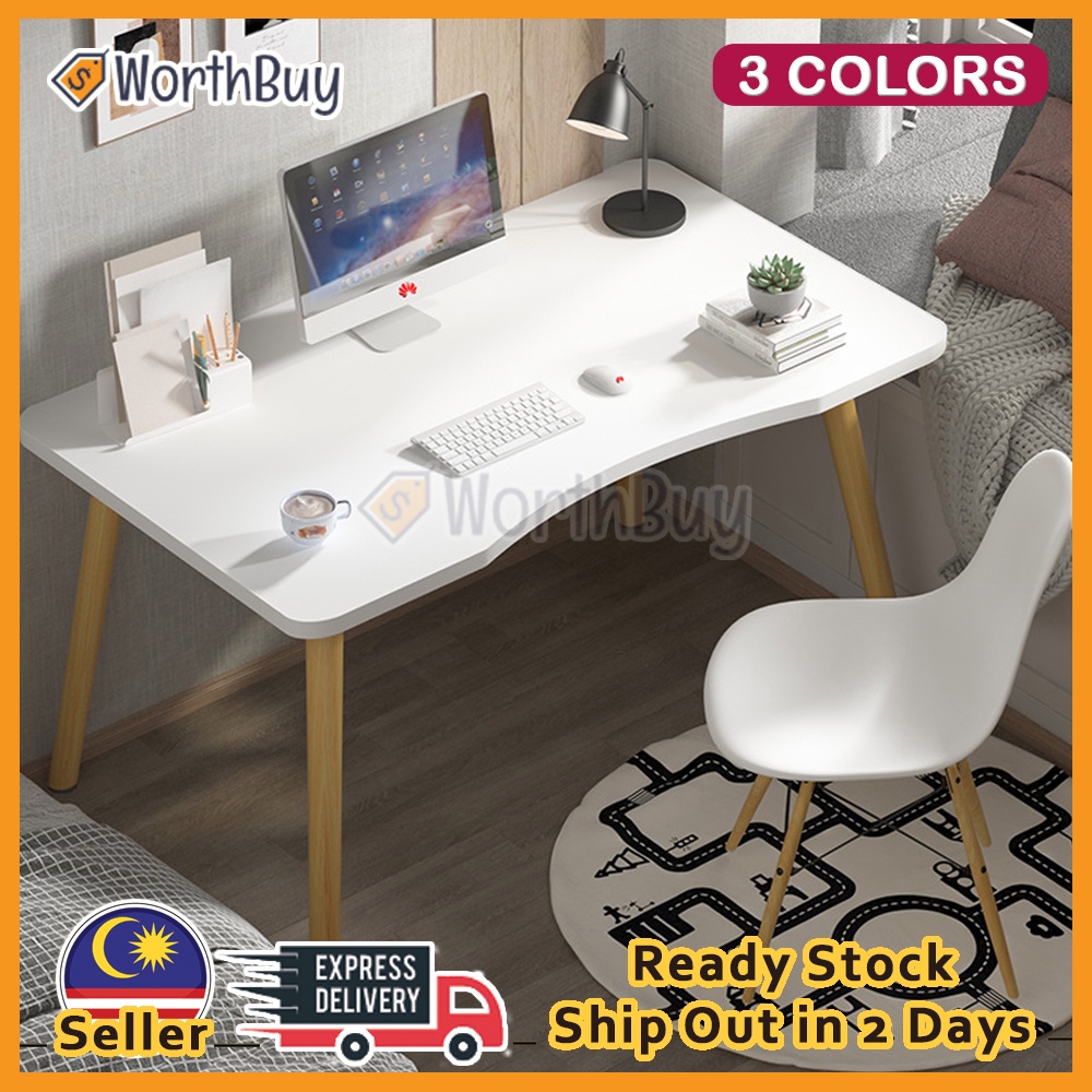 Worthbuy 80CM/100CM Ergonomic Wooden Computer Modern Simple Study Table ...