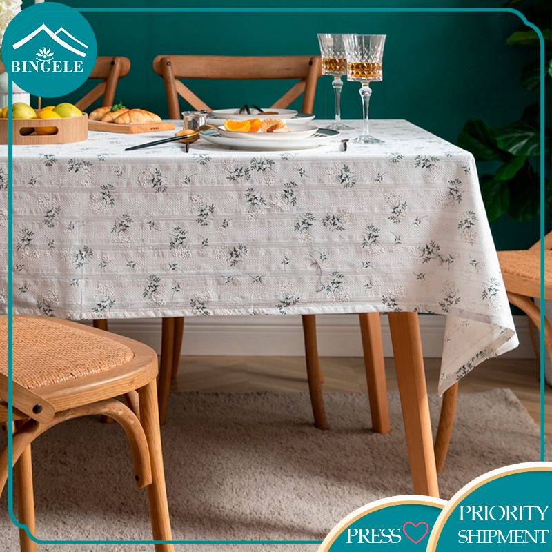 Bingele Table Cloth Cotton White Aesthetic Printed Flower Coffee Dining ...