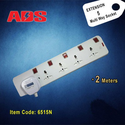 ADS 5 GANG MULTI-WAY EXTENSION SOCKET (2metres) | Shopee Malaysia