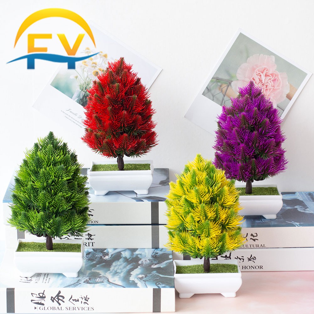 FY Artificial Flower Pine Christmas Tree Fake Plant Pot Ornaments ...