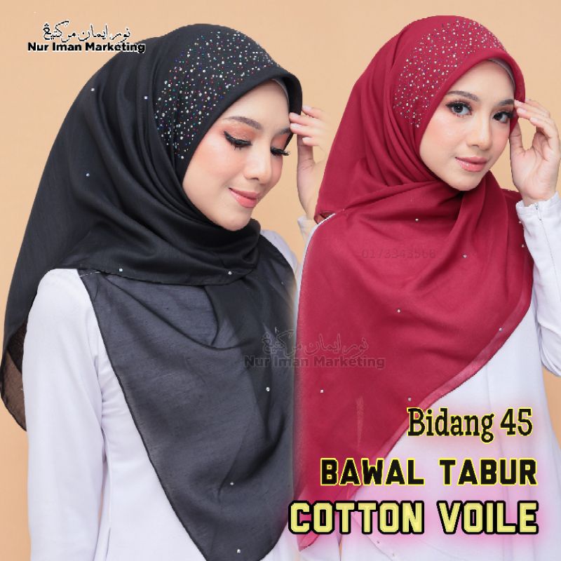 Tudung Bawal Manik Batu Tabur Bidang 45 Cotton Plain Diamond White ...