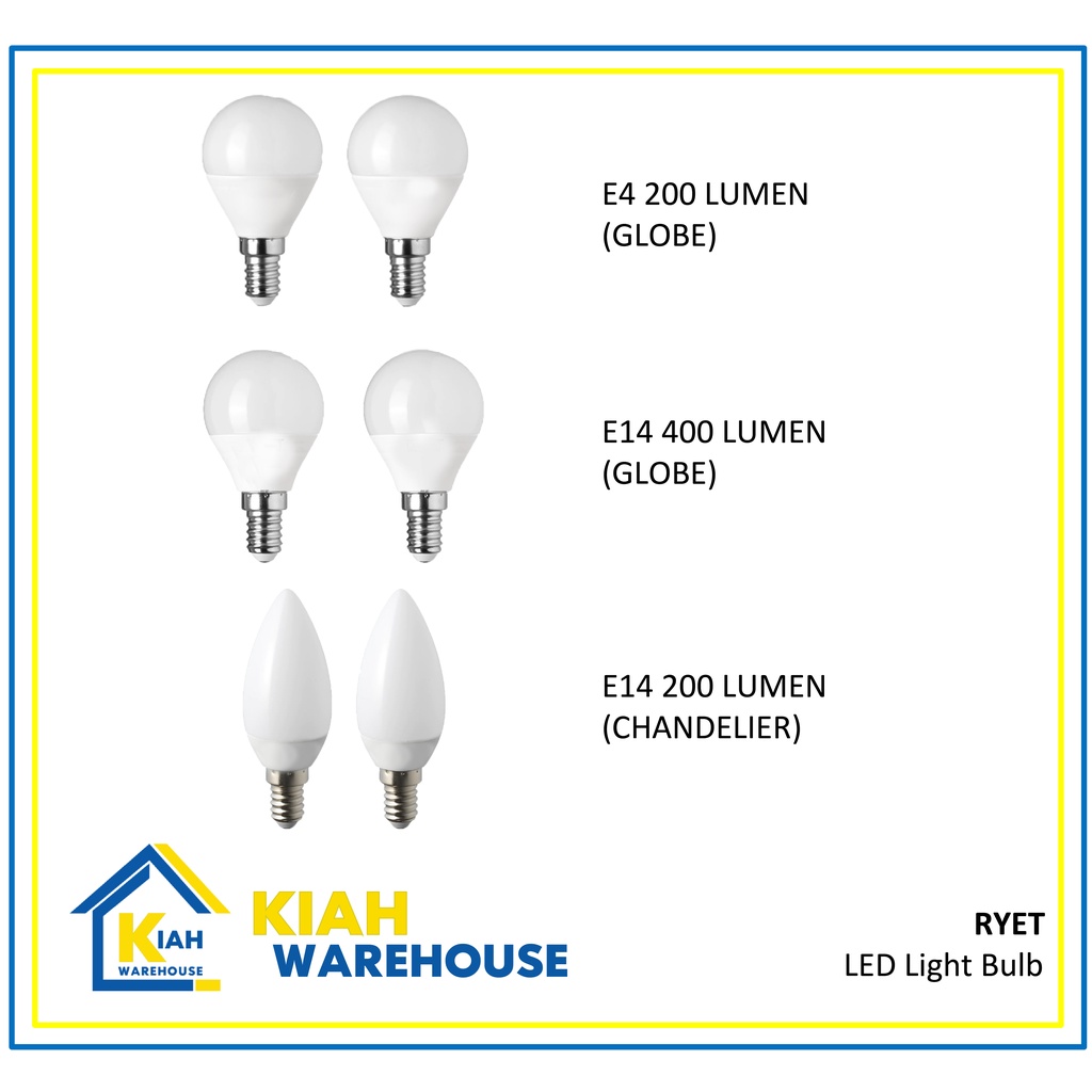 RYET LED Light Bulbs E14 200/400/600 lumen 5000k Globe Opal White Ready ...