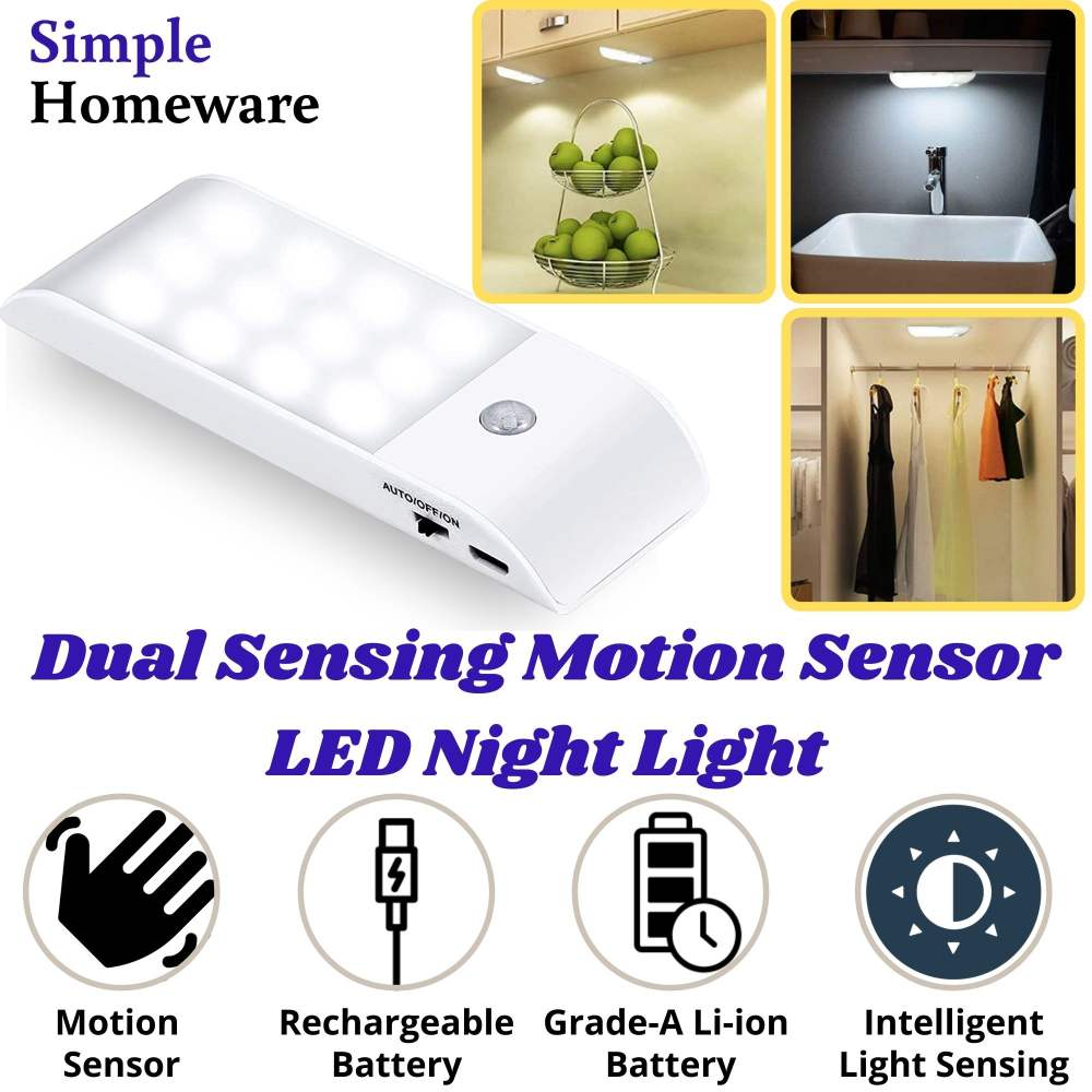Dual Motion Sensor LED Night Light, Sensing Cabinet Night Light USB ...