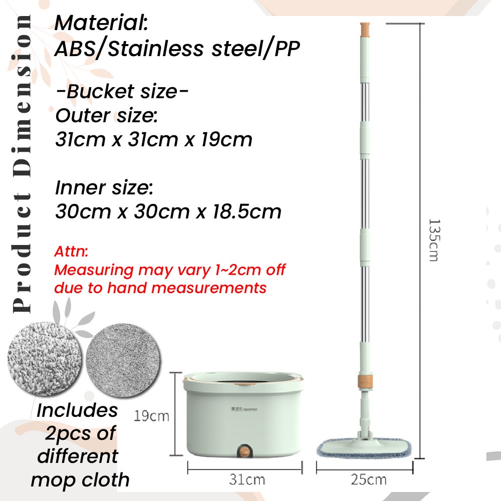 Encora 360° Rotation Dirty & Clean Water Separation Square Spin Mop ...