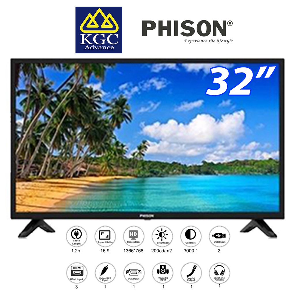 PHISON DVB-T2 HD LED TV (32") PTV-E3200T2 Televisyen | Shopee Malaysia
