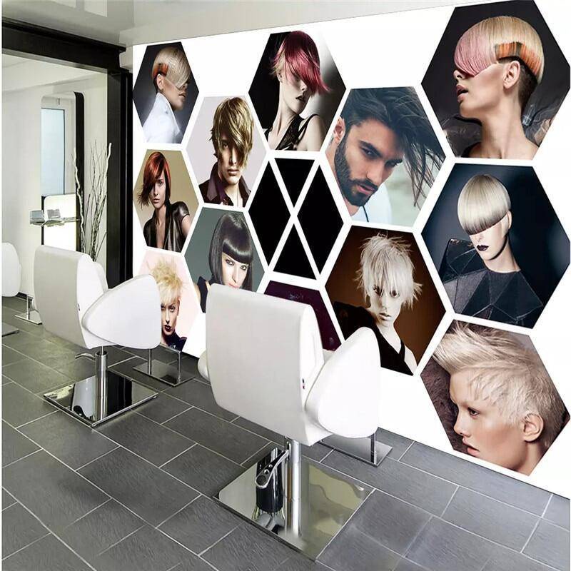 Custom Retro Hair Salon Background Wallpaper Mural for Hairdressing ...