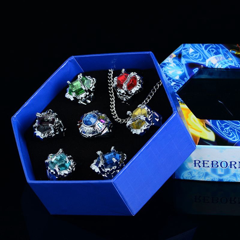 INF 7Pcs/Set Katekyo Hitman Reborn Vongola Alloy Rings Anime Cosplay ...