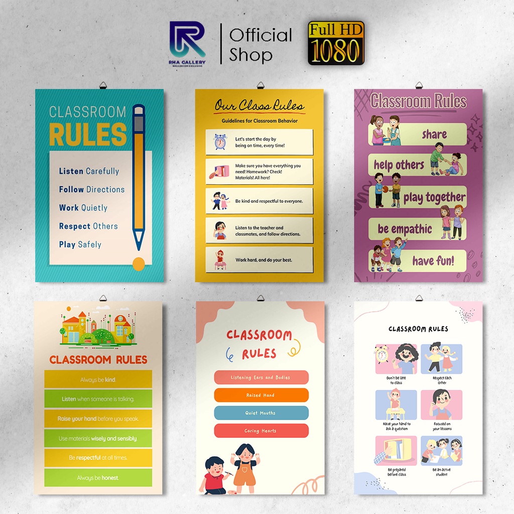 HIASAN DINDING KAYU Wall Hanging School Rules English Classroom ...