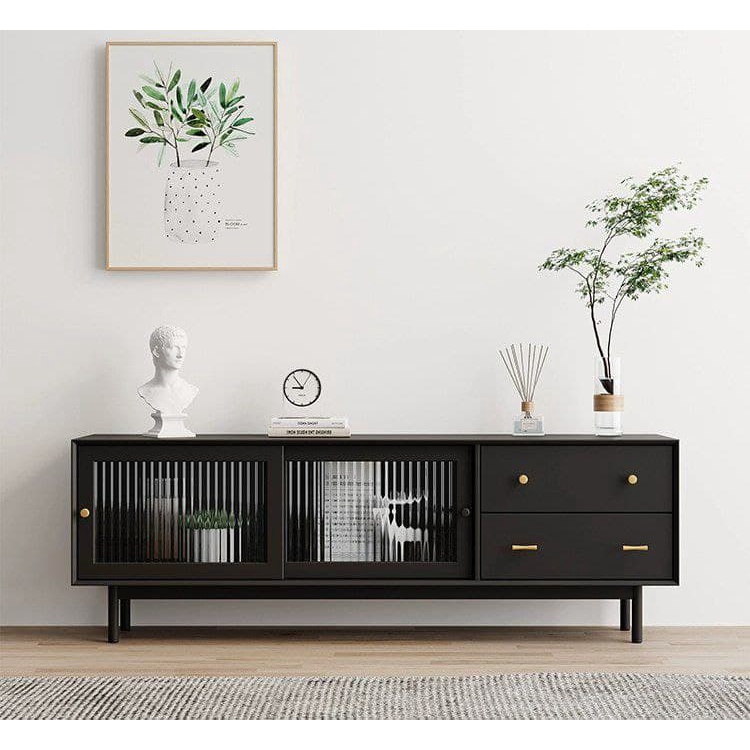 [PRE ORDER] ACANALADO Muji Style Japanese Glass Door Black Wood TV ...