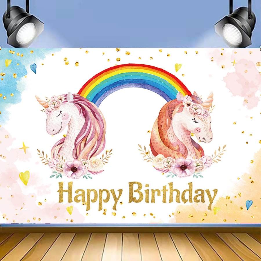 Pink Unicorn Backdrop Rainbow Unicorn Birthday Party Background ...