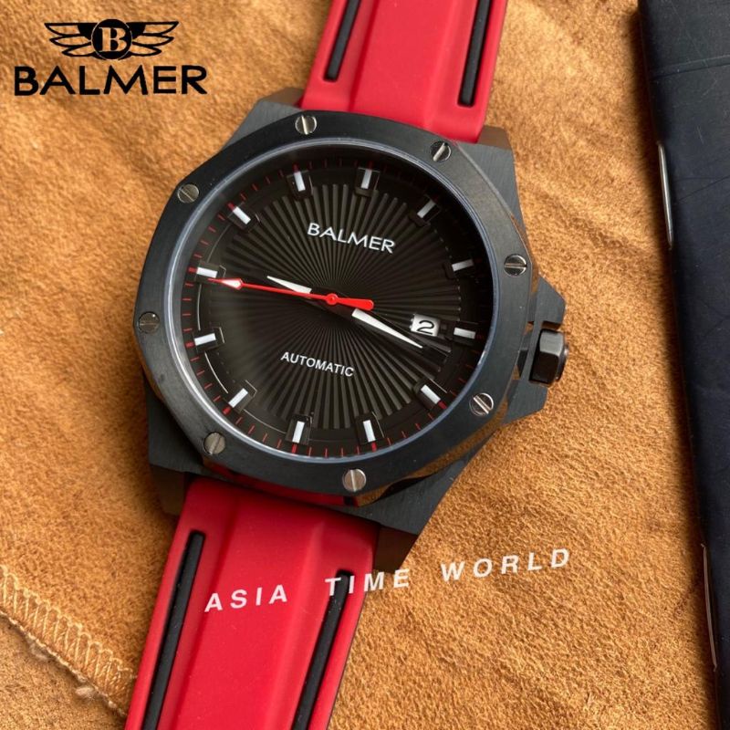 BALMER | 9191G BK-49 Red Rubber Strap Automatic Men Watch Limited ...
