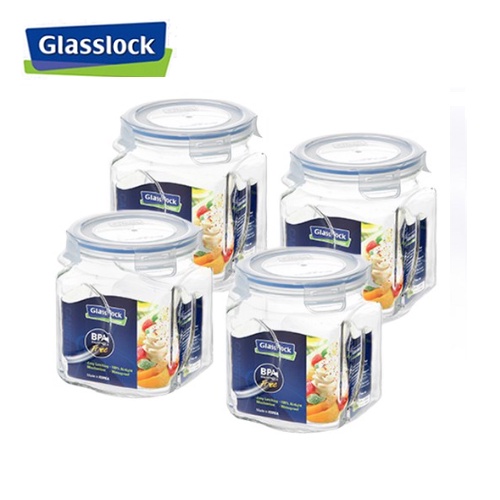 [Glasslock] Square Glass Airtight Canister 1.5L 4p Set / Food Container ...