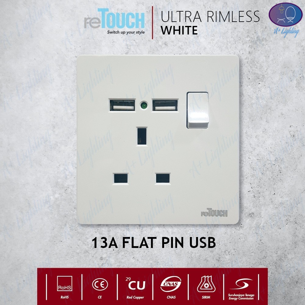 [NEW] reTouch Ultra Rimless 13A USB Double Switch Socket Wall Plug ...