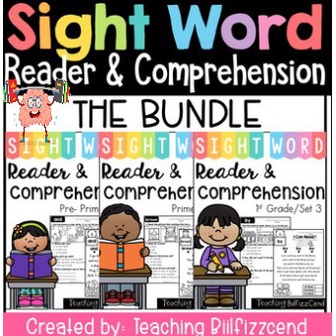 144- Sight Word Reader and Comprehension Worksheet 3 sets bundle 266 ...