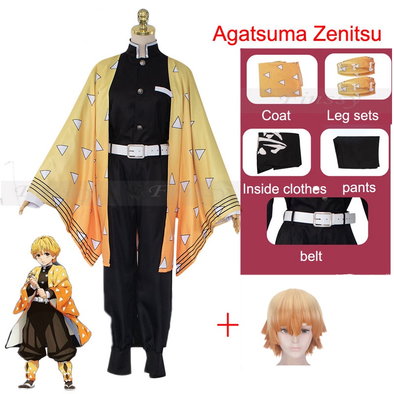 Adult and kids Anime Demon Slayer Cosplay Costume Agatsuma Zenitsu ...