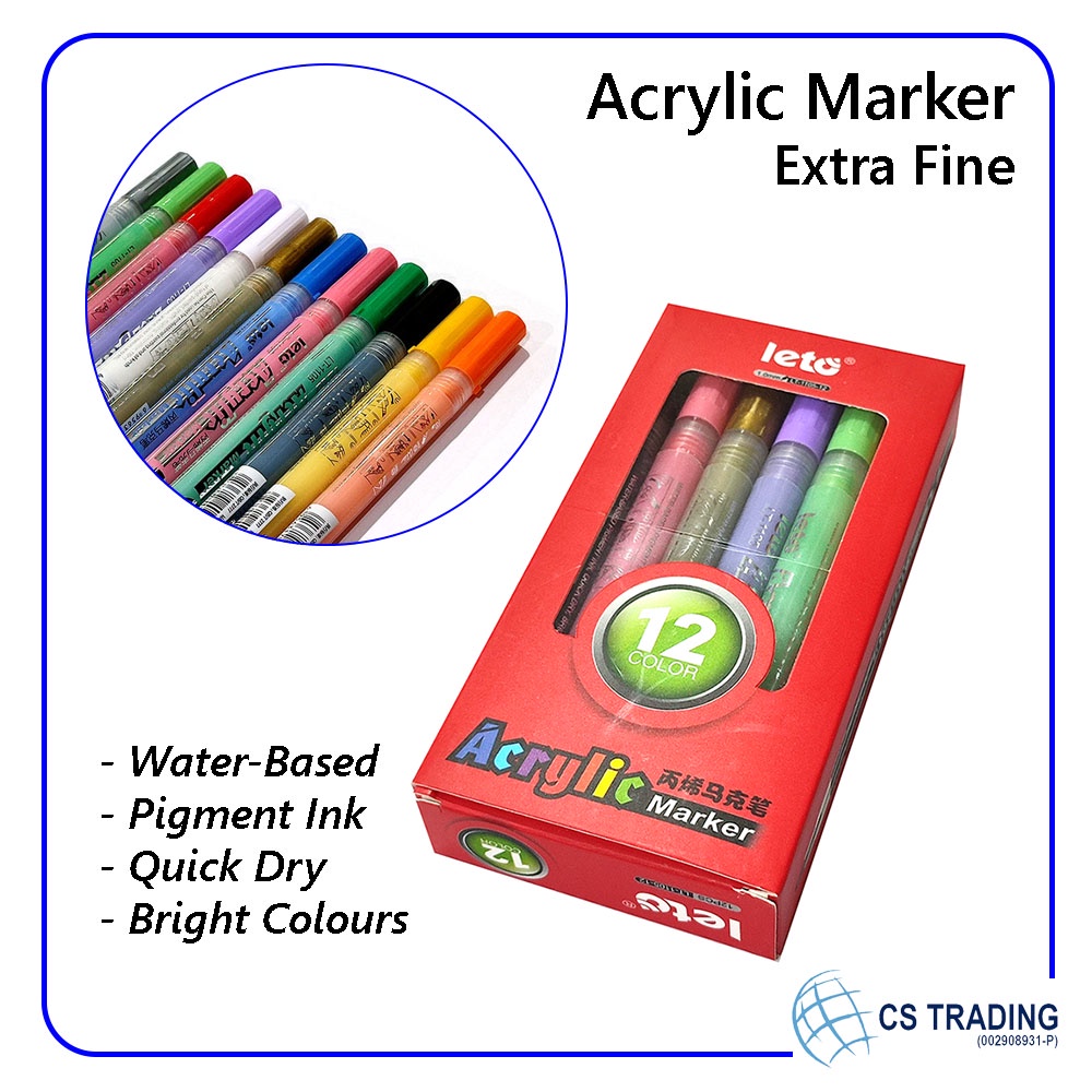 Leto Acrylic Marker Paint Marker Craft Marker 12 Colours (Permanent ...